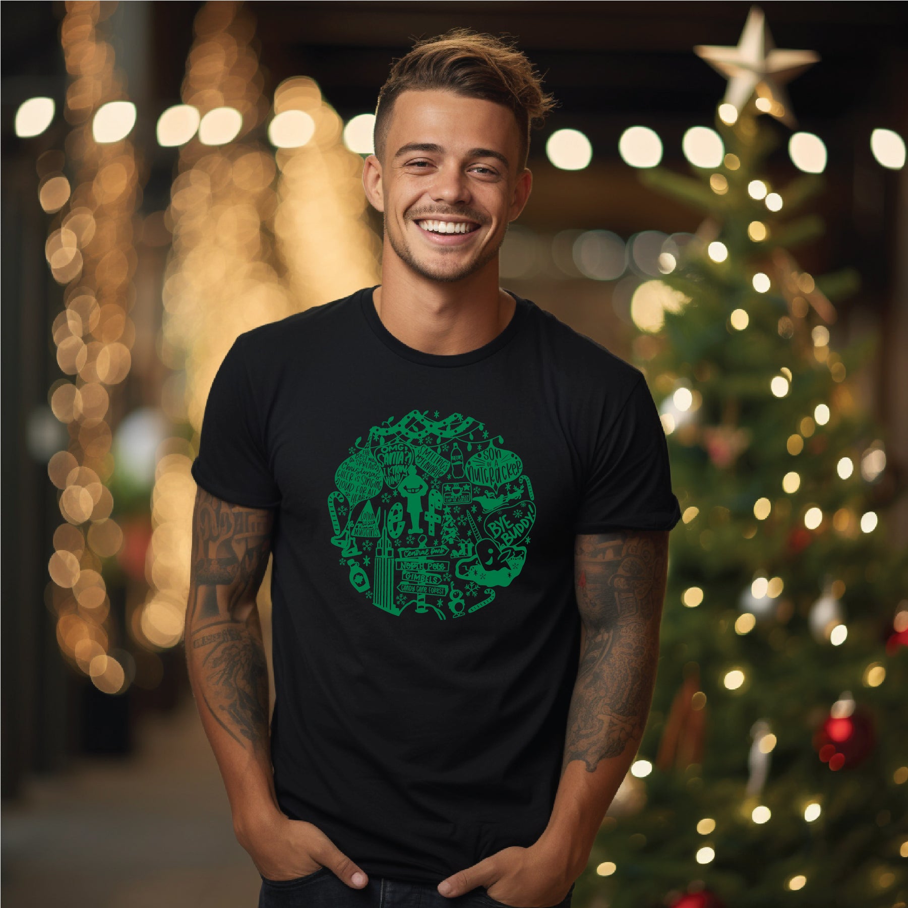 Elf Collage Christmas Tee – The Makers Design Shop